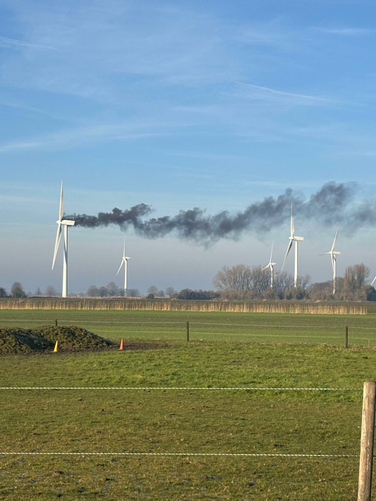 Wind turbine on fire at Coldham near Wisbech